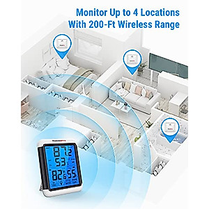 ThermoPro TP65 Indoor Outdoor Thermometer Digital Wireless Hygrometer Temperature Humidity Monitor with Jumbo Touchscreen and Backlight Humidity Gauge,LCD