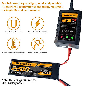 SUPULSE LiPo Battery Charger 2S-3S RC Balance Charger AC 7.4-11.1V 10W Upgrade Version Compact Lipo Charger RC Car Charger for XHR Plug Battery(B3V2)