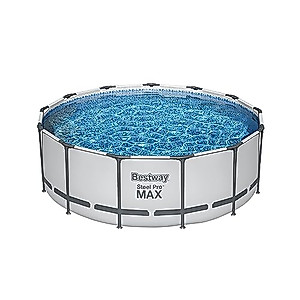 Bestway Steel Pro MAX 13 Foot x 48 Inch Round Metal Frame Above Ground Outdoor Swimming Pool Set with 1,000 Filter Pump, Ladder, and Cover
