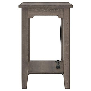 Signature Design by Ashley Arlenbry Farmhouse Square Chair Side End Table with Lower Fixed Shelf and USB Charging Port, Brown with Weathered Oak Finish