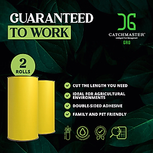 Catchmaster XL AG Roll 2PK, Double Sided Adhesive Fly Tape Strips, Fungus Gnat Sticky Trap for Greenhouse, Garden, Nursery, Pest Control Gardening Supplies, Pet Safe Insect Trap, 328' x 12" Yellow