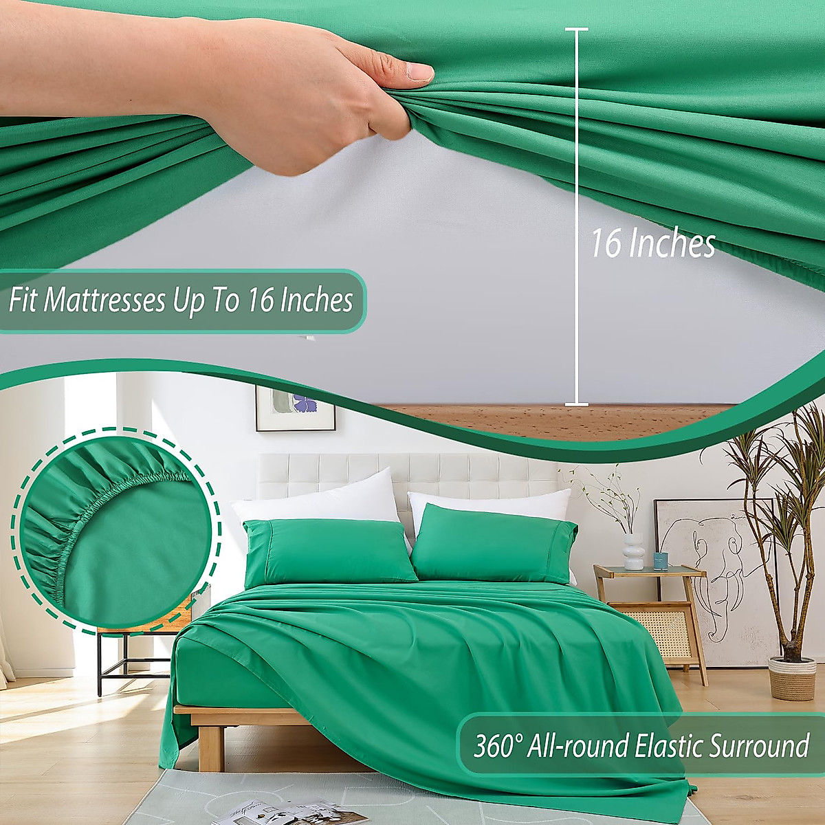 Whitney Home Textile Full Size Sheet Set - Luxury Soft Comfy Bed Sheets, Breathable Cooling Hotel Bedding for Women, Men, Teens, Extra Deep Pocket, Easy-Fit, Oeko-Tex, Wrinkle Free 4 Piece - Emerald