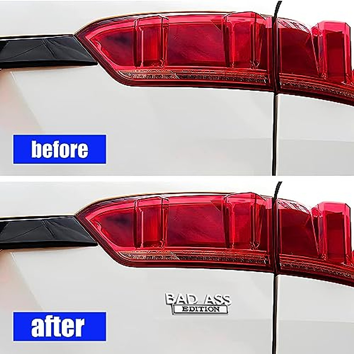 Crynod 1 PC Car Fender Badge Decal, 3.93" x 1.33" "Bad Ass Edition" Zinc Alloy Three-Dimensional Tailgate Front Grille Hood Decal, Retrofit Decorative Replacement, for Most Models (Silver & Black)