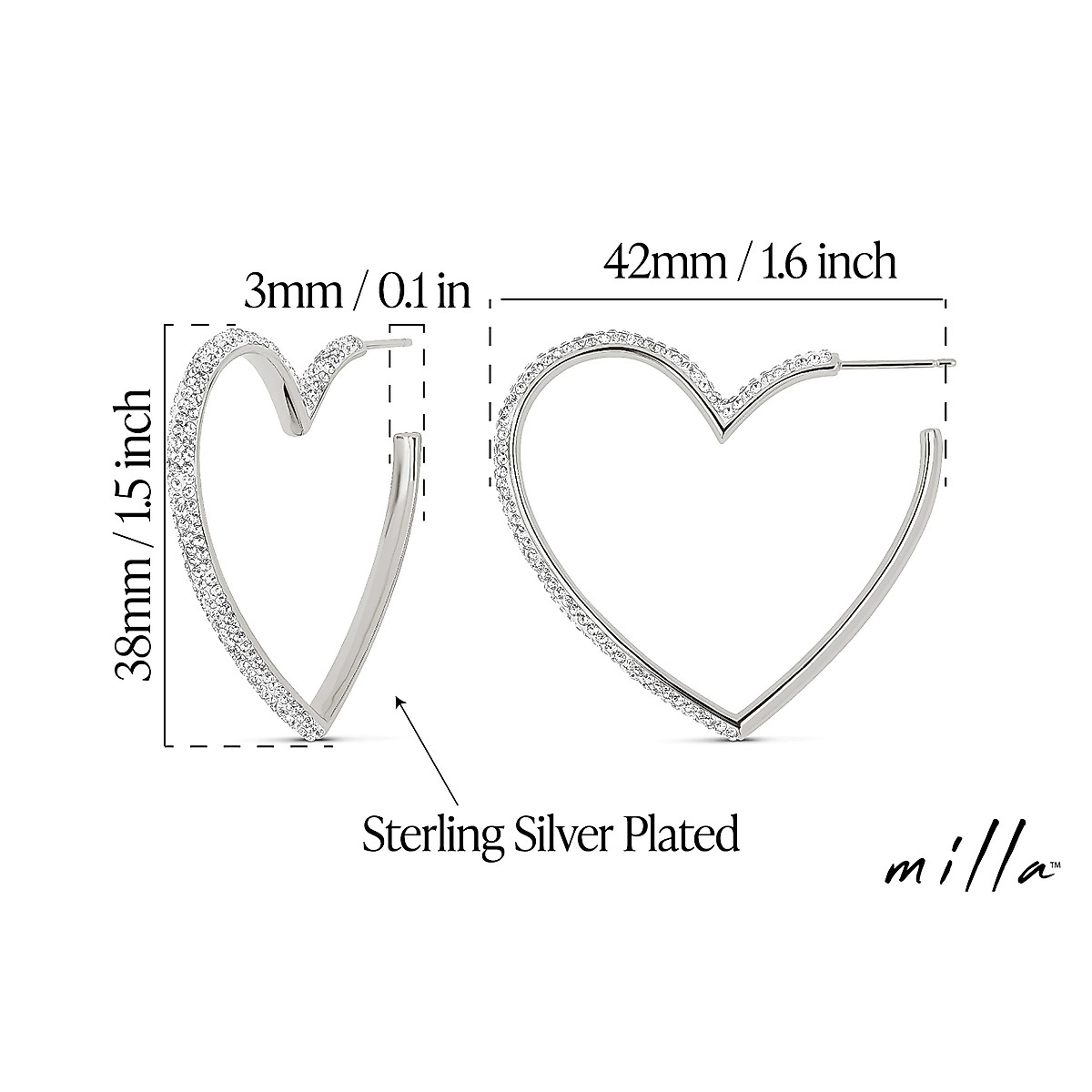 MILLA Heart Hoop Earrings - Silver & Gold Heart Earrings For Women, Ideal Gifts for Girlfriend or Cute Valentines Day Gifts For Her (Sterling Silver Plated)