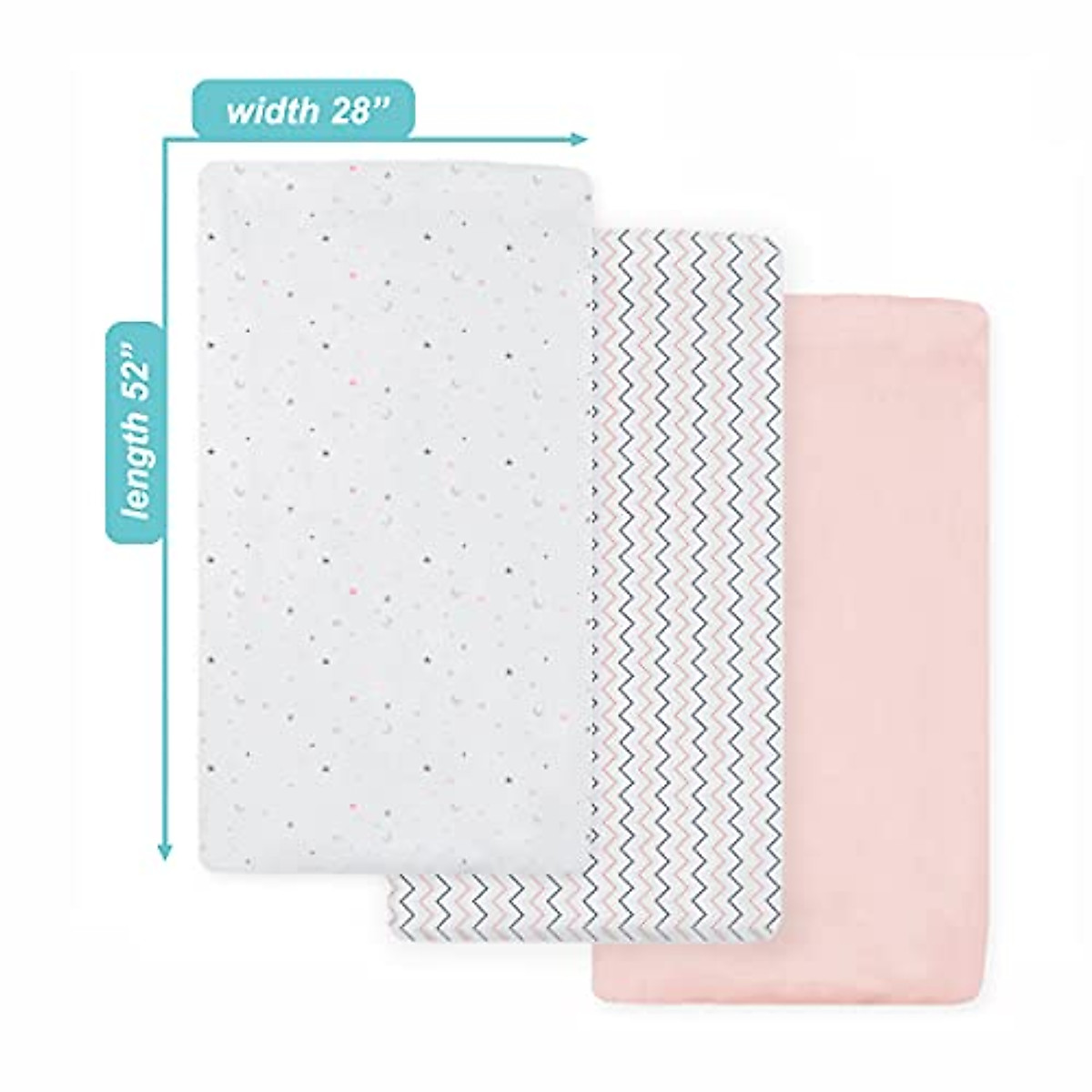 American Baby Company 3 Pack Fitted Crib Sheets 28" x 52", Soft Breathable Neutral 100% Cotton Jersey Sheet, Pink Star/Zigzag, for Boys and Girls, Fits Crib and Toddler Bed mattresses
