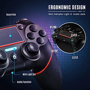 Deeptick Wireless Gamepad Controller For PS4/PC with Motion Motors and Audio Function, Mini LED Indicator, USB Cable and Anti-Slip (Red)