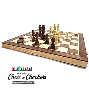 Wooden Chess & Checkers Game Board Set. Large 15x15 Wood Classic Unique Portable Travel Sets. Ajedrez