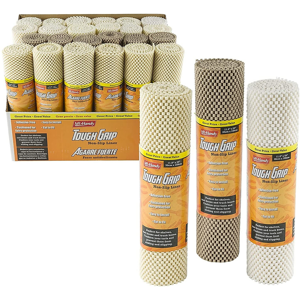 Tough Grip Liners Shelf Liners Drawer Non Slip for Cabinets Non Adhesive Drawer and Shelf Liner for Storage, Kitchen,Shelves and Tables 11.8" x 59" (30cmx150xm) (Beige)