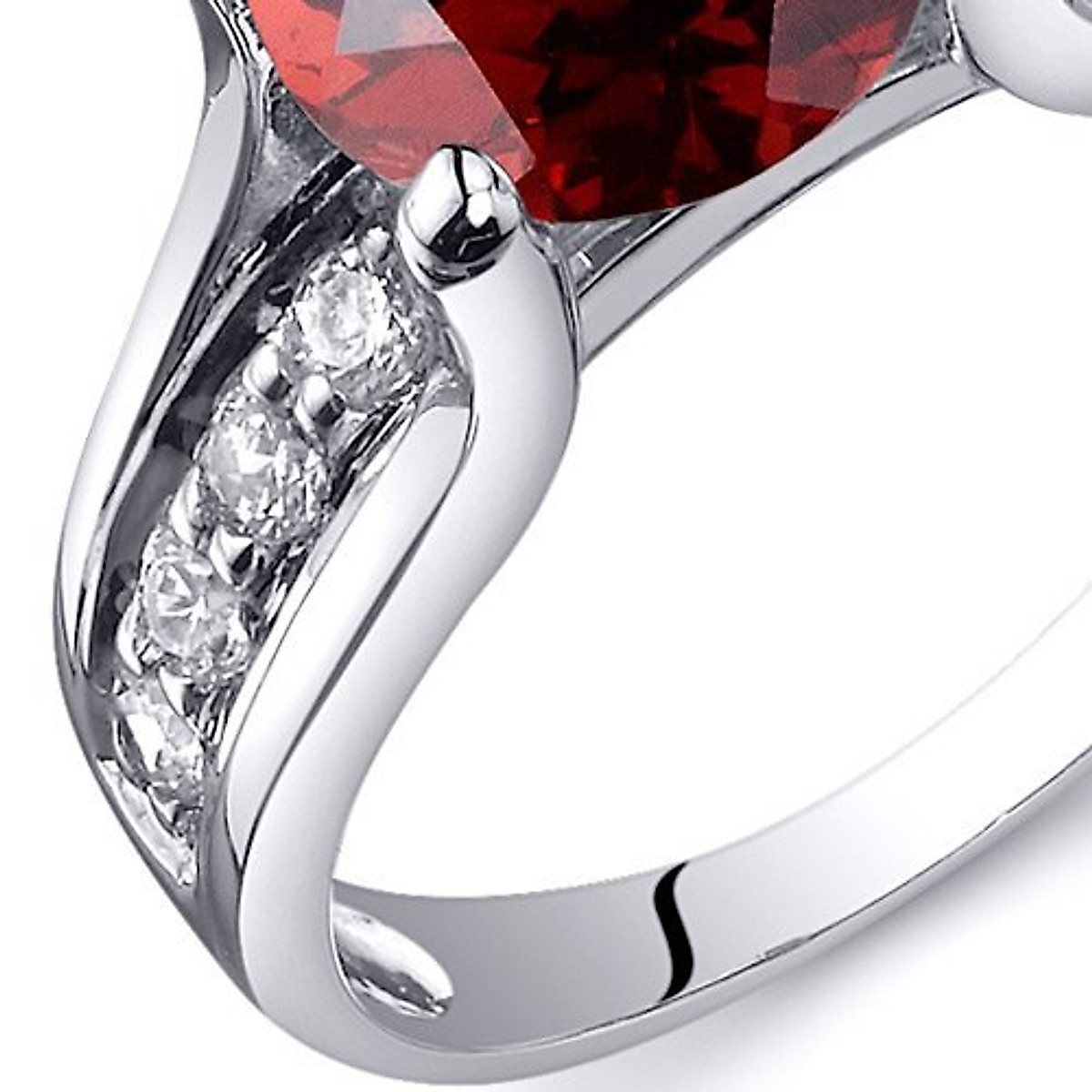PEORA Garnet Cathedral Solitaire Ring for Women 925 Sterling Silver, Natural Gemstone Birthstone, 2.50 Carats Round Shape 8mm, Size 6