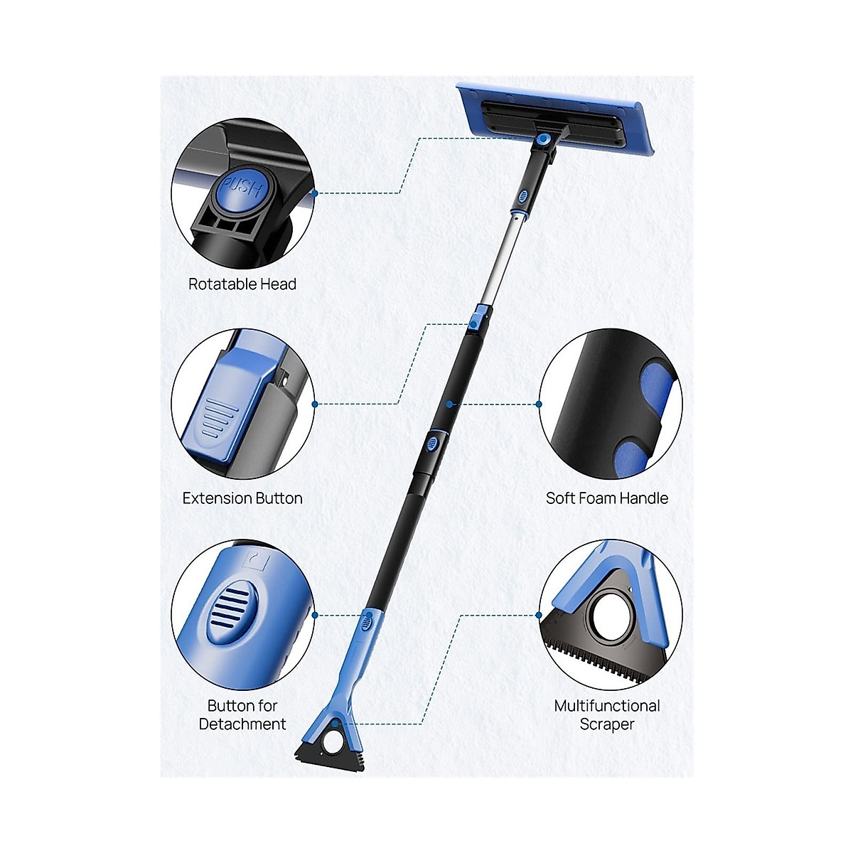 Snow Blocks 47 Inch 4-in-1 Extendable Snow Shovel Snow Remover Water Remover Compatible Car SUV Frost Windshield Wiper Winter Tool