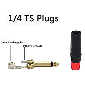 XMSJSIY 1/4" Audio Plug, 6.35 Mono Male Connector, Gold-Plated TS Plug for Guitar/Speaker/Microphone Cable etc (4 Pack)