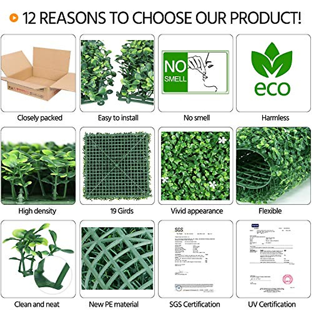 Yaheetech 20 x 20 inch Artificial Boxwood Panels w/Little White Flowers UV Protected Topiary Hedge Plant Privacy Hedge Screen Decorations for Garden,Home,Backyard and Green 12 Pcs