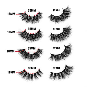 SY SHUYING 18mm Mink Lashes 3D Real Mink Eyelashes Cat Eye Fluffy Cross False Eyelashes Wispy Soft Reusable Luxury Volume 5D Fake Eyelashes (Star, 4 Pairs)