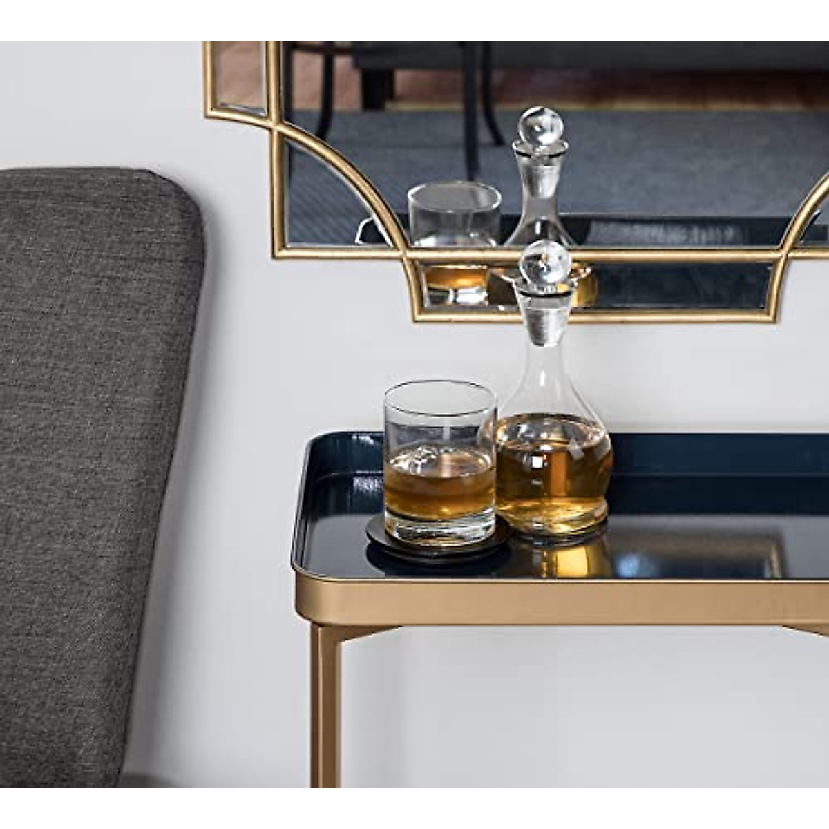 Kate and Laurel Celia Modern Tray Side Table, 18 x 12 x 26, Navy Blue and Gold, Foldable Rectangular End Table for Storage and Display