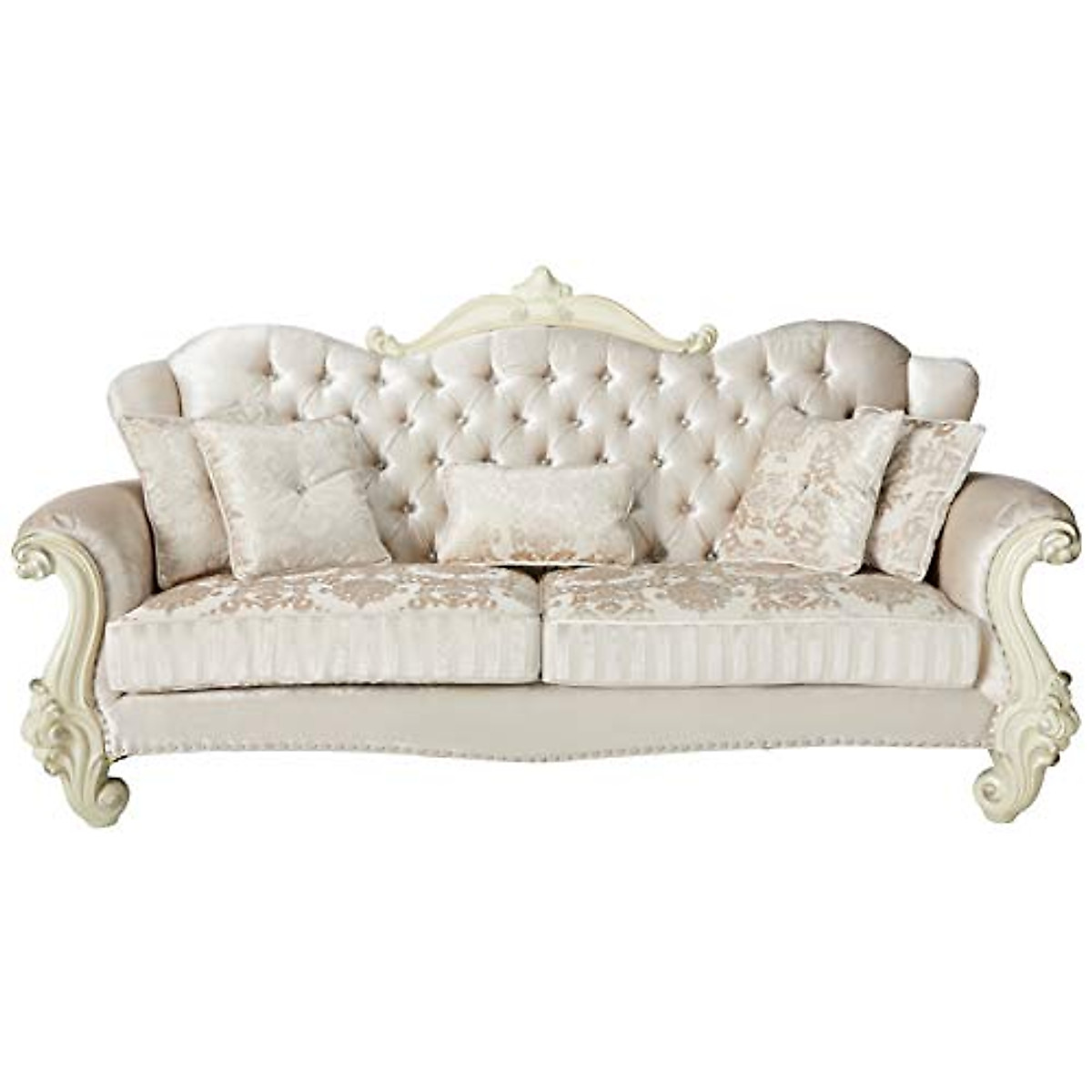 ACME Versailles Sofa w/5 Pillows - 52105 - Ivory Velvet & Bone White