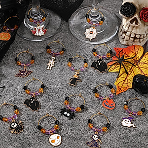 SANNIX 24Pcs Halloween Wine Charms, Halloween Wine Glass Charms for Stem Glasses, Wine Glass Markers Wine Charms for Halloween Wine Party Decorations
