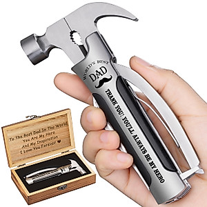 VEITORLD All in One Survival Tools Hammer Multitool with Engraved Wooden Box, Dad Gifts for Christmas, Cool Gifts for Dad Stepdad Who Wants Nothing, Stocking Stuffers for Dad, Personalized Gifts