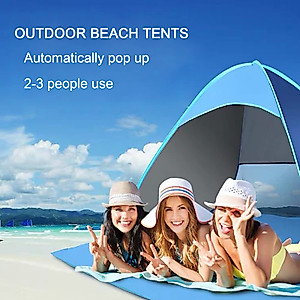 Beach Tent Camping Tent with Tent Stakes, Pop Up Tent for 1-3 Person, Sun Shelters Portable Tent with UPF 50+UV Protection Rating for Family Camping Fishing Picnic
