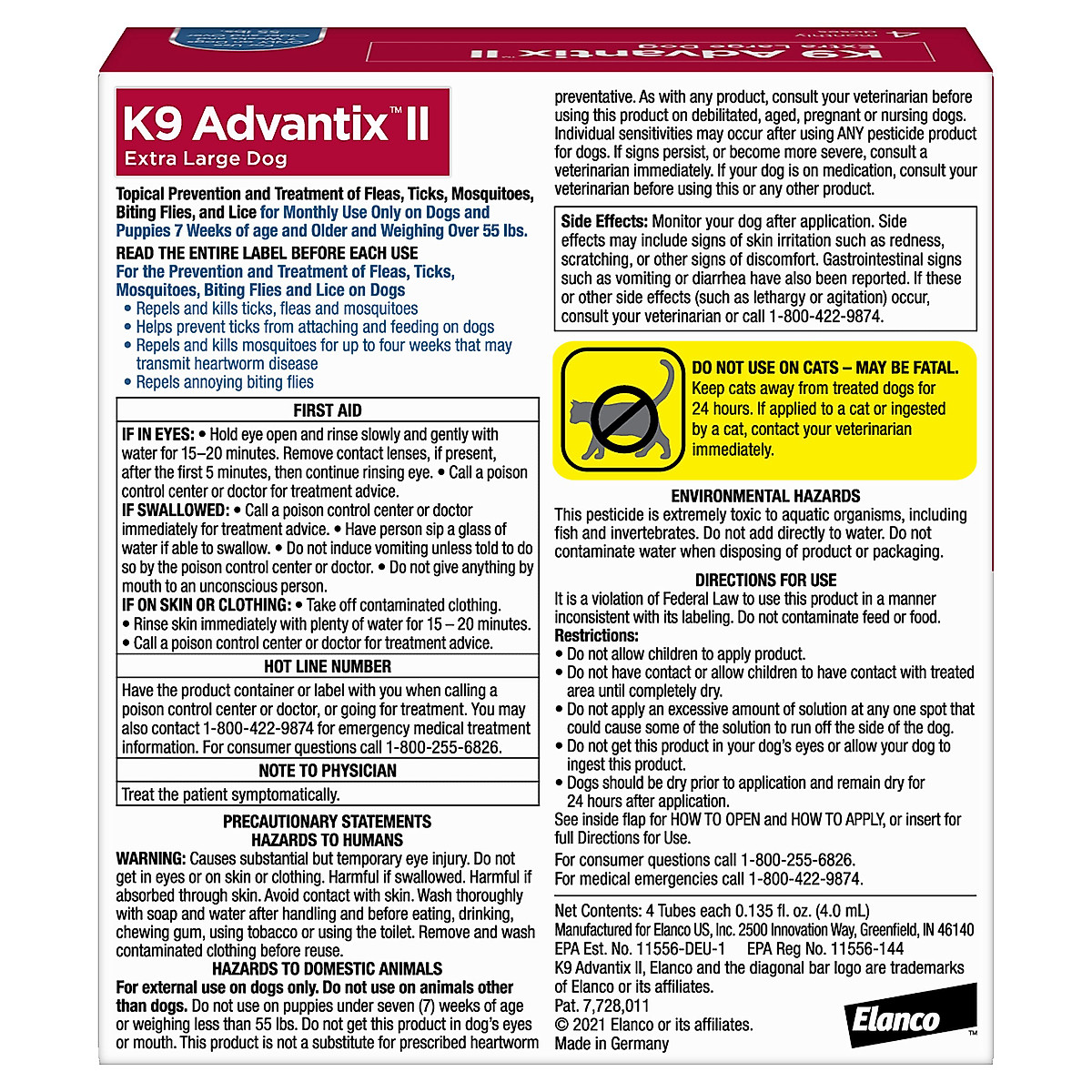 K9 Advantix II XL Dog Vet-Recommended Flea, Tick & Mosquito Treatment & Prevention | Dogs Over 55 lbs. | 4-Mo Supply