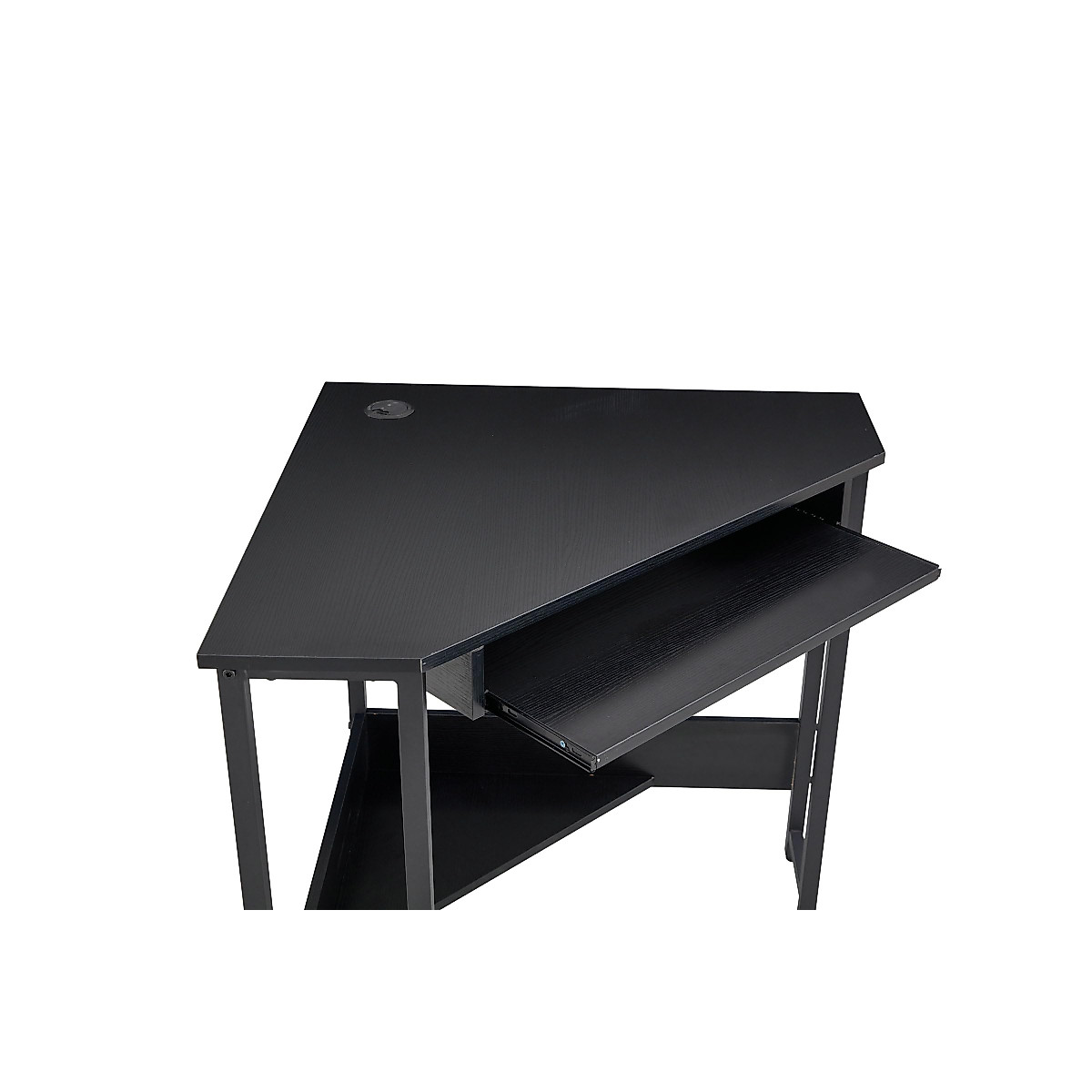 Aienid MDF Black Computer Desk Triangle Computer Desk,Corner Desk with Smooth Keyboard Tray& Storage Shelves,Compact Home Office,Small Desk with Sturdy Steel Frame As Workstation for Small Space