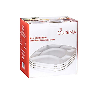 MyCuisina Divided Fondue Plates, White Stoneware Set of 4, 8 Sections – Gift Boxed