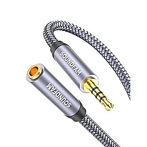 SOUNDFAM Headphone Extension Cable[6.6 Feet/2M] TRRS 3.5mm Audio Cable Male to Female AUX Cable Nylon-Braided Stereo Extension Cord Adapter Support Mic Function for Smartphone Tablets-Grey