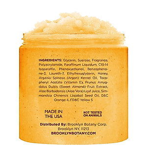 Brooklyn Botany Peach Bellini Honey Sugar Scrub for Body 10 oz – Deeply Hydrating and Gently Exfoliating Body Scrub for Women and Men – Moisturizing and Nourishing the Skin