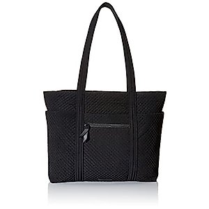 Vera Bradley womens Microfiber Deluxe Vera Tote Handbag, Black, One Size US