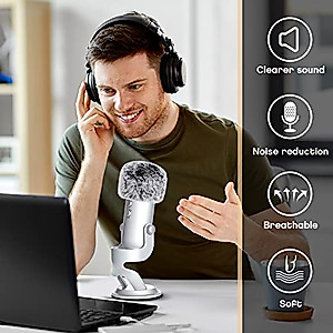 Nezyo 2 Pcs Microphone Furry Windscreen Wind Muff Furry Windscreen Muff Fluffy ASMR Mic Cover Fuzzy Microphone Pop Filter Compatible with Blue Yeti