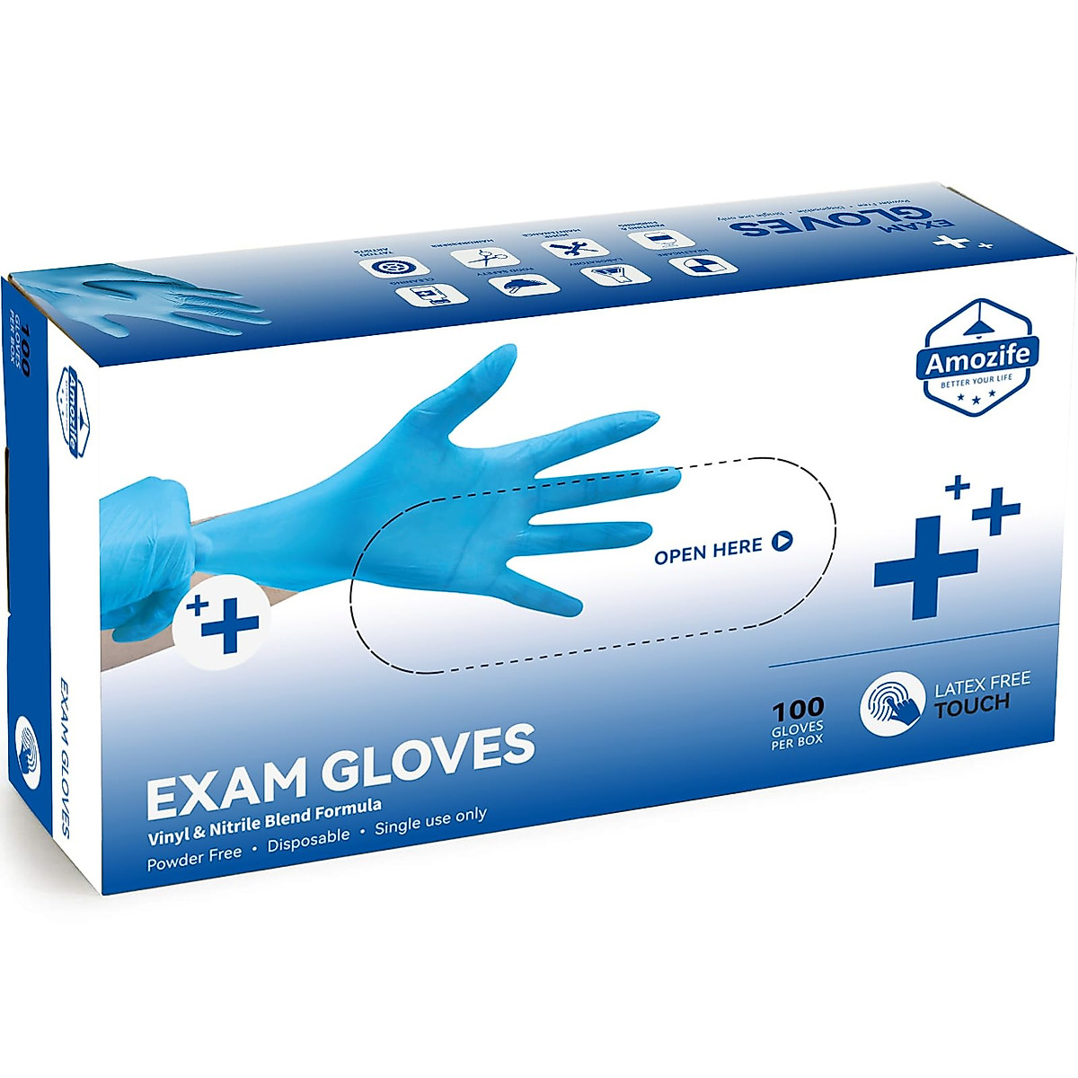 Amozife Nitrile Vinyl Blend Gloves, 4 Mil Powder & Latex Free Non-Sterile Disposable Gloves for Cooking, Cleaning & Food Prep, X-Large