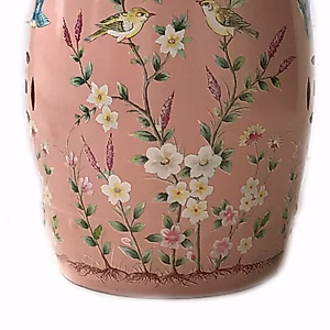 JCAKES Rustic Ceramic Chinese Stool, Pink, Ceramic Painted Craft, Handmade, Suitable for Garden, Bedroom, Terrace, Backyard Decoration.