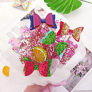 AOUXSEEM 50 Set 【Random Colors】 Bows DIY Making Kit for Beginners, Pre Cut Faux Leather Hairbows Contains Printed/Glitter/Embossed/Textured Fabric, with Alligator Clips for Women Girls Handmade Gift