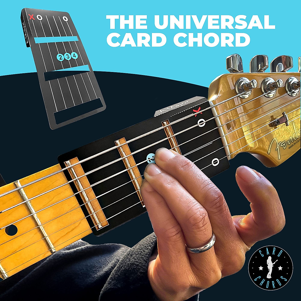 Learn Guitar in Minutes | Cheaper than Guitar Lessons | Card Chords (Fits All Guitars) GUITAR CHORDS allow you to PLAY the ELECTRIC Guitar while the CARD is on the FRETBOARD Made in USA