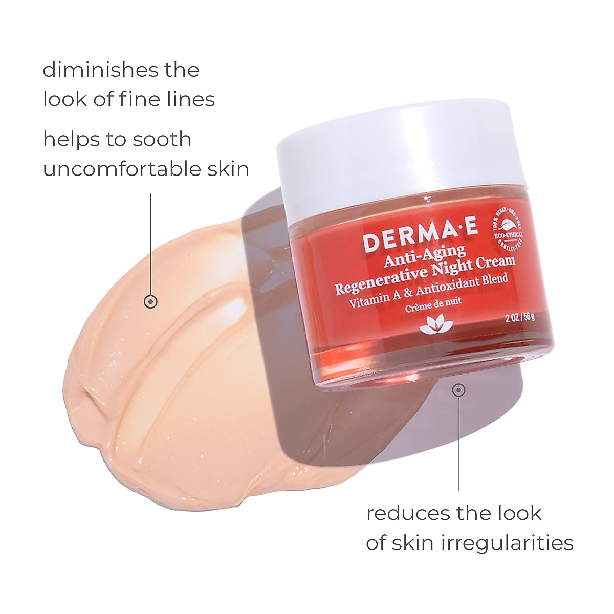 Derma E Anti-Aging Regenerative Night Cream – Firming Astaxanthin Moisturizer For Face – Lightweight Overnight Anti-Wrinkle Cream With Jojoba Oil And Vitamin E, 2 oz