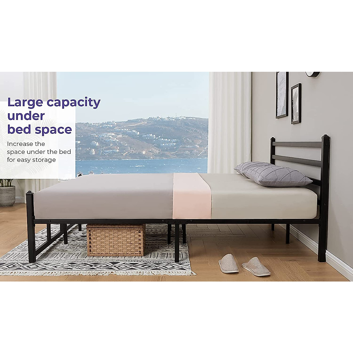 GreenForest Full Size Bed Frame with Headboard and Footboard Heavy Duty Supports Mattress Foundation, No Box Spring Needed, Black