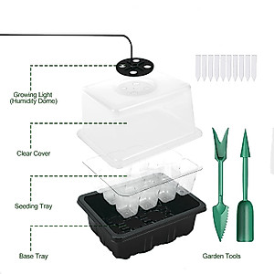 CANNABMALL Seedling Starter Trays 5 Packs Seed Starter Tray with Grow Light, Smart Controller Seed Starting Trays Kit with Humidity Dome (60 Cells) Indoor Gardening Plant Germination Trays Black