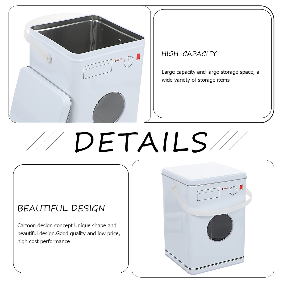 Washing Machine Shape Candy Storage Box Food Storage Containers with Lid Multigrain Storage Tin Canister Bin Sundries Holder Decor
