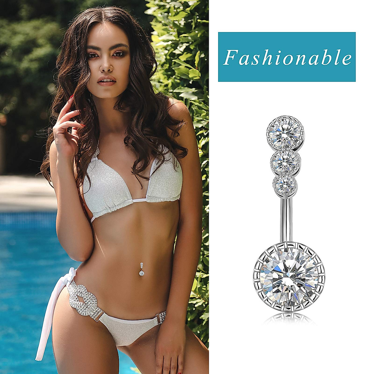 ONESING 12 Pcs 14G Belly Button Rings for Women CZ Opal Navel Rings Belly Barbells Stainless Steel Body Piercing Jewelry