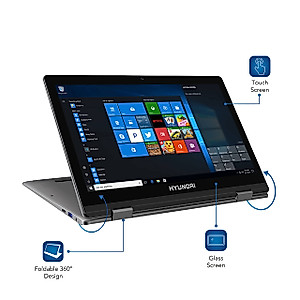 HYUNDAI HY HyFlip 13.3 inch Touch Screen Laptop, Intel Apollo Lake Celeron N3350, 4GB RAM, 64GB eMMC, Windows 10 Home S, MicroSD Slot, 13.3" 1920x1080 FHD Display, WiFi & Bluetooth Space Grey, 5000mAh