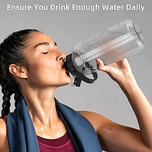 Olerd Half Gallon/64oz Water Bottle With Handle, Leak proof with removable strainer, BPA Free Fitness 2L Sports Water Jug, ensure You Drink Enough Water Daily for Gym and Outdoor Sports(Grey)