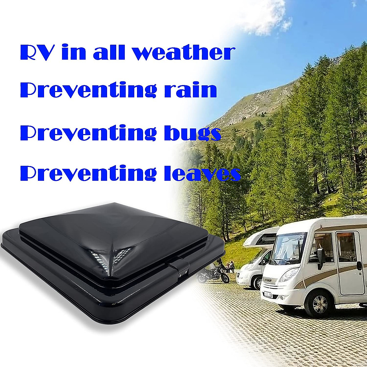 HTTMT- 1Pc Black 14" x 14" Replacement Impact-Resistant Universal Motorhome RV Roof Vent Lid Cover Camper RV Trailer Fresh Air Ventilation Wind [P/N: ET-CAR-FIX018A-BK]
