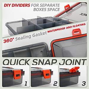 RUNCL Fishing Tackle Box, Waterproof Airtight Stowaway, 3600/3700 Tray Tackle Box with Adjustable Dividers, Plastic Storage Organizer(3700 and 2pcs smaller 3600)