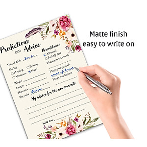 BOHO Prediction and Advice Cards - Pack of 25 - BOHEMIAN Pink GIRL Baby Shower Games, Floral Wishes for New Parents Mom & Dad to be Mommy & Daddy Message, Coed Shower Activity Keepsake Book G400-PDAV