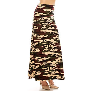 RENESEILLE Women's Long Maxi Skirt – Casual High Waist Fold Over Elastic Waistband Soft Flare Foldable Stretch Lounge Boho SKT810 C-16 PS