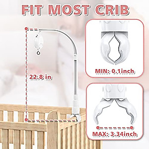 FEISIKE Baby Crib Mobile Arm with Music Box Spin Motor,23 Inch,Volume Control,3 Modes(Turn & Music,Turn Only, Music Only),Nursery Decor Hanger,Holder for DIY Clamp Mobile,12 Lullabies,30 Min Auto-Off
