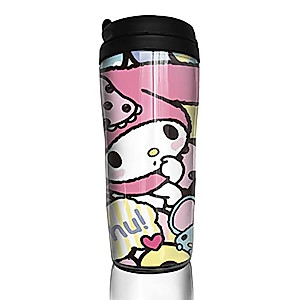 ORPJXIO Coffee Cup Kuromi Anime My Melody Insulated Water Bottle Double-Layer Mug Tumbler Cup With Lid 12 OZ