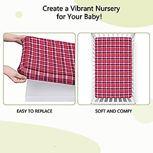 Plaid Themed Fitted Crib Sheet,Standard Crib Mattress Fitted Sheet Ultra Soft Material-Baby Sheet for Boys Girls,28“ x52“,Pink and Pale Maroon