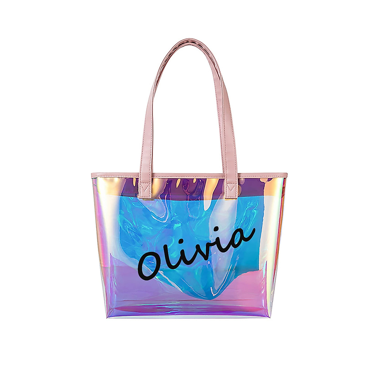 ROXIQ Clear Tote Bag for Women,Large Transparent Holographic Handbag See Through Shoulder Crossbody Bag for Security Travel,Shopping,Sports and Work