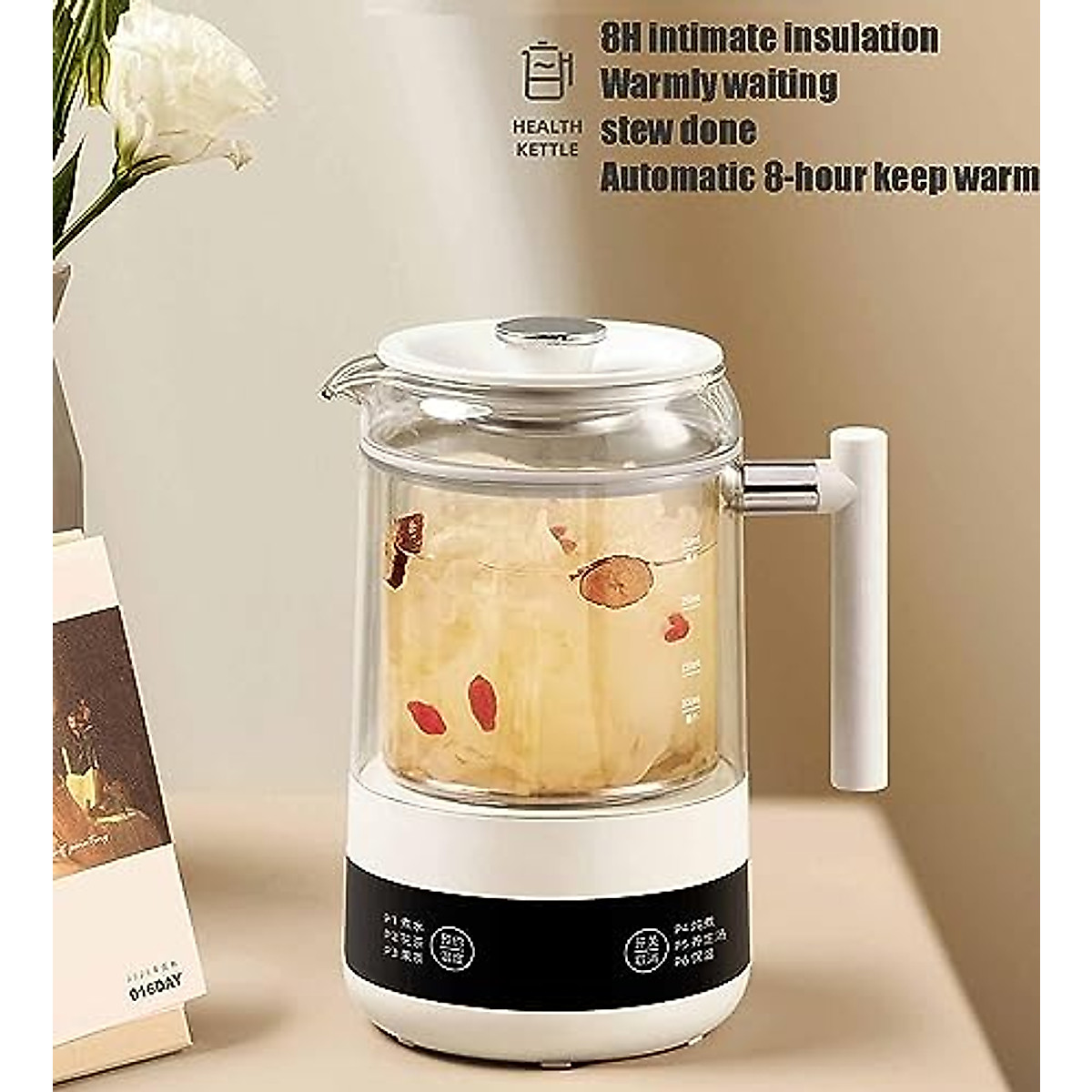 350Ml High Borosilicate Glass Health Pot Electric Kettle Flower Teapot Temperature Control ​Kettle Hot Tea Machines Appointment and Dry Boil Protection Household Multifunctional A,350Ml
