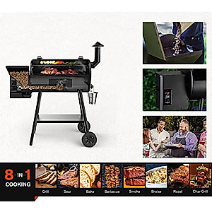 Z GRILLS 5502H 8 in 1 Wood Pellet Portable Grill Smoker for Outdoor BBQ Cooking with Digital Temperature Control and Storage Shelf, 538 Sq In